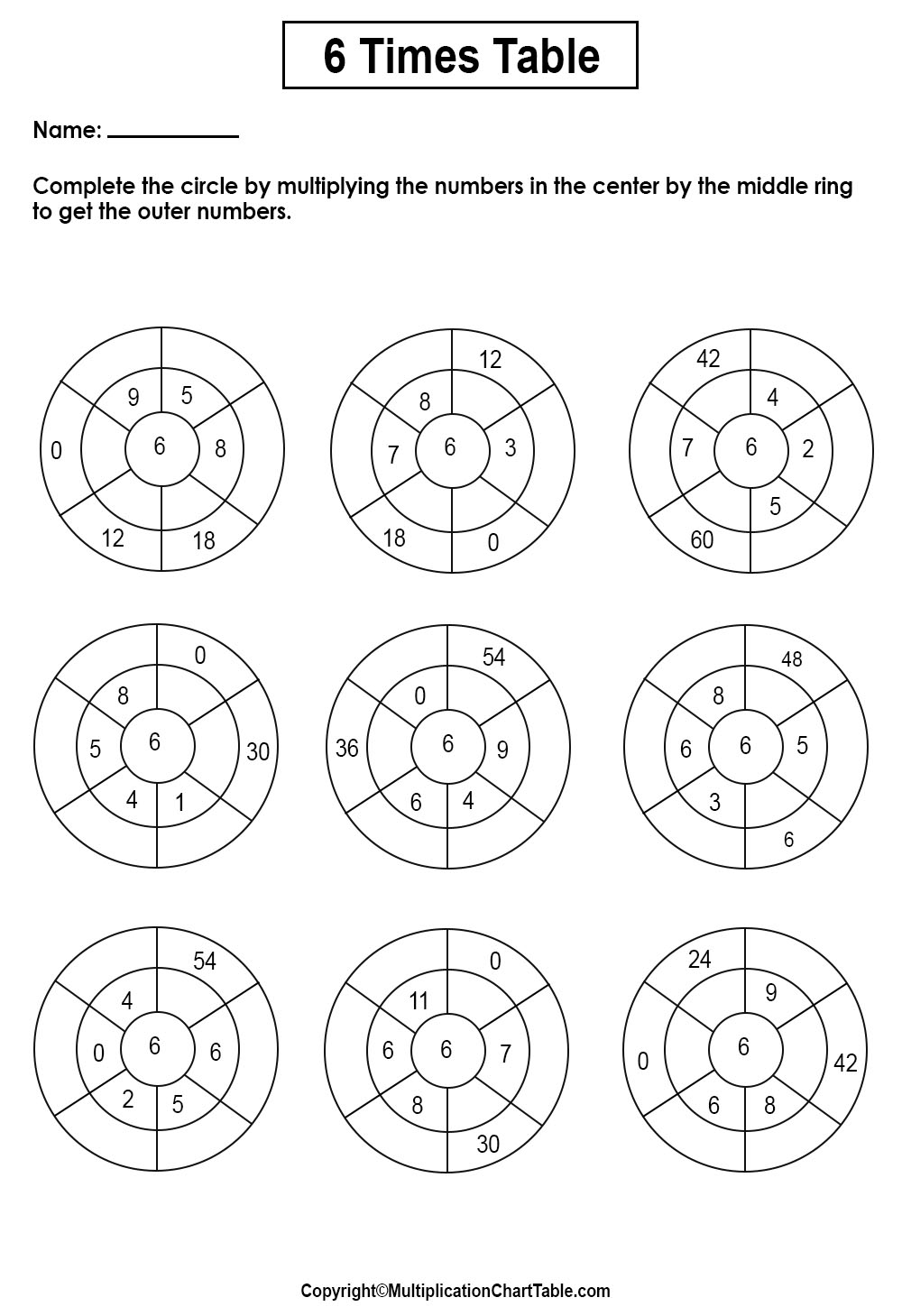 6 Multiplication Table Worksheet 6 Times Table Worksheets